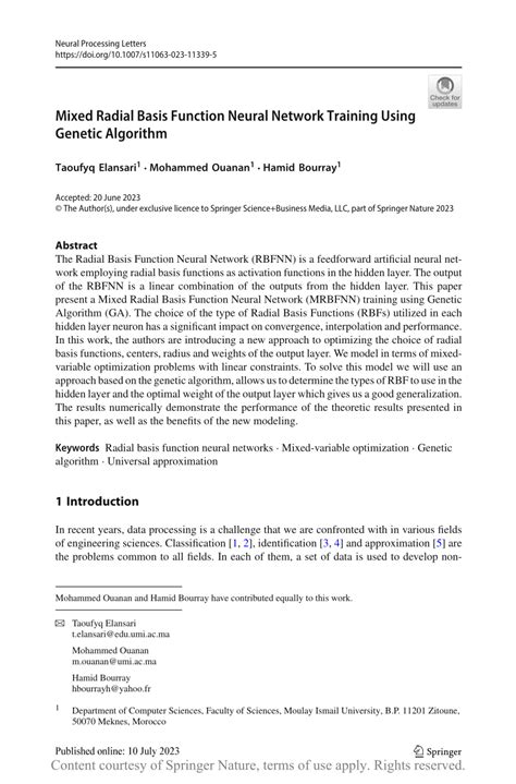 Mixed Radial Basis Function Neural Network Training Using Genetic Algorithm