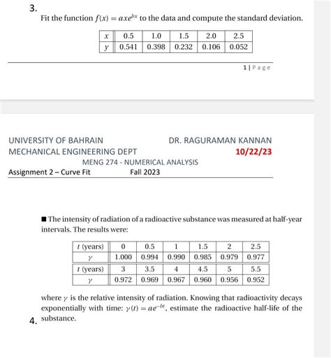 solved 3 fit the function f x axebx to the data and
