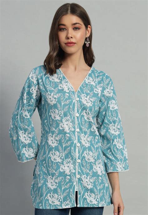 Buy Printed Cotton Tunic In Blue Online Tph83 Utsav Fashion