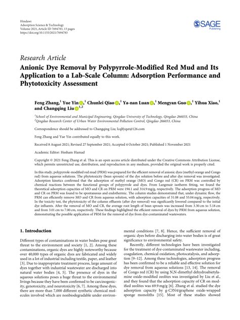 Pdf Anionic Dye Removal By Polypyrrole Modified Red Mud And Its Application To A Lab Scale