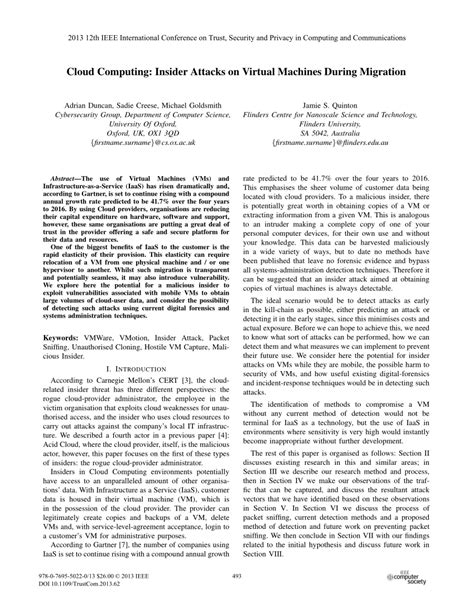 Pdf Cloud Computing Insider Attacks On Virtual Machines During Migration