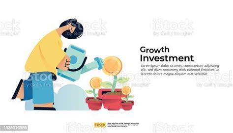 냄비에 돈 동전 공장을 급수 하는 사람들 캐릭터와 투자 사업을 성장 부와 소득 상승 벡터 일러스트 투자 Roi 수익률 및 이익 개념 증가 개념에 대한 스톡 벡터 아트 및