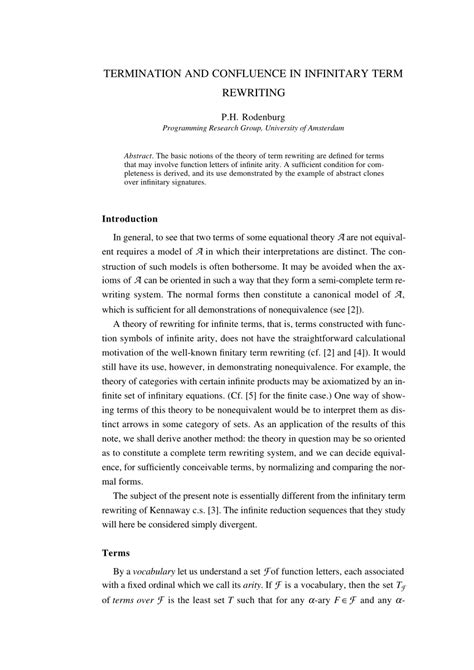 Pdf Termination And Confluence In Infinitary Term Rewriting