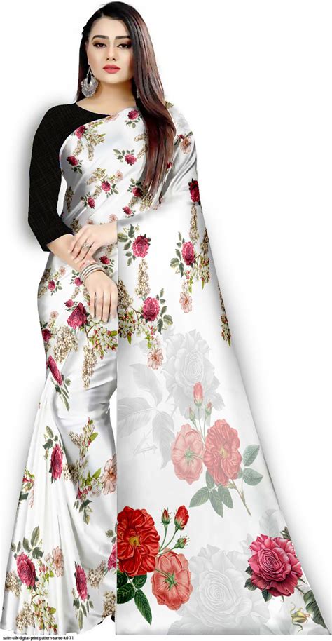 Satin Silk Digital Print Pattern Saree Kd 71