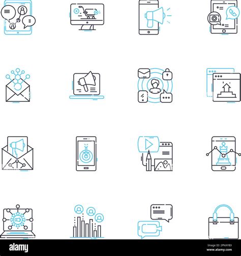 Social Strategy Linear Icons Set Engagement Insights Metrics Analytics Planning Content