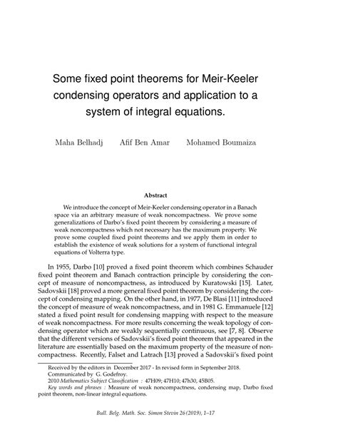 Pdf Some Fixed Point Theorems For Meir Keeler Condensing Operators And Application To A System