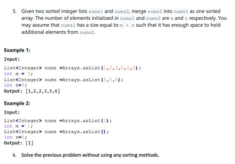 Solved 5 Given Two Sorted Integer Lists Numsi And Nums2