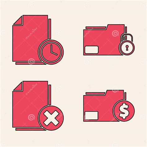 Set Finance Document Folder Document With Clock Folder And Lock And