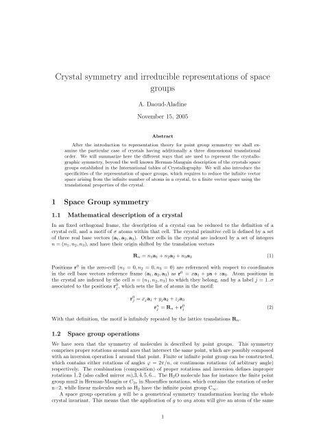 Crystal Symmetry And Irreducible Representations Of Space Groups