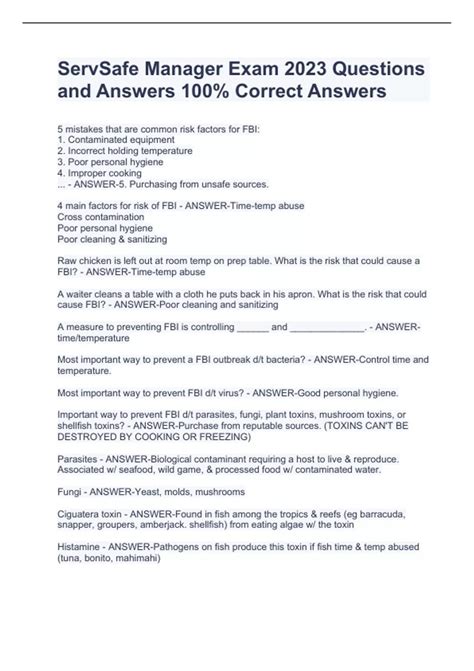 ServSafe Manager Exam Questions And Answers Correct Answers ServSafe Manager Stuvia US