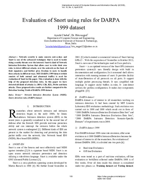 Pdf Evaluation Of Snort Using Rules For Darpa 1999 Dataset