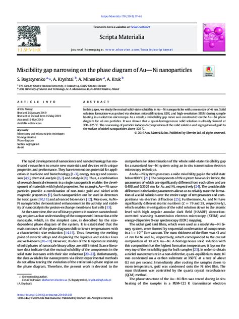 Pdf Miscibility Gap Narrowing On The Phase Diagram Of Au Ni Nanoparticles