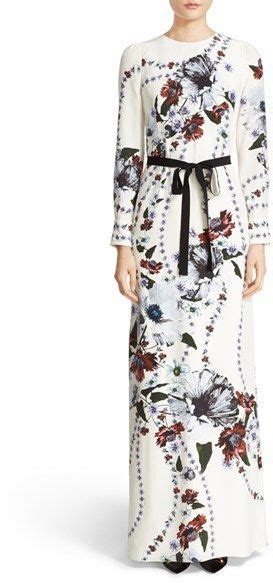 Erdem Womens Agnes Belted Floral Print Silk Gown Formal Dresses For