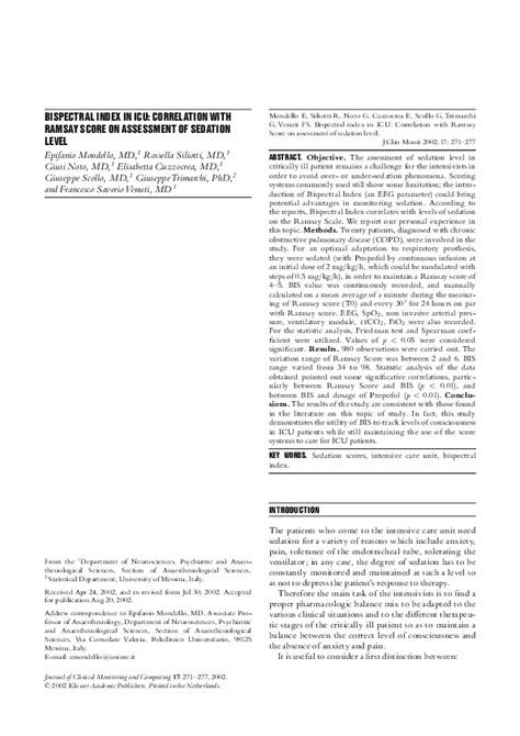 Pdf Bispectral Index In Icu Correlation With Ramsay Score On Assessment Of Sedation Level