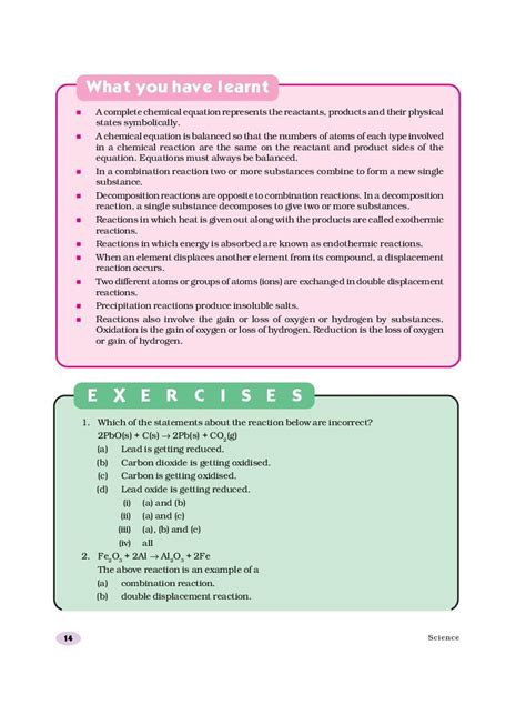 NCERT Book Class Science Chapter Chemical Reactions And Equations PDF AglaSem