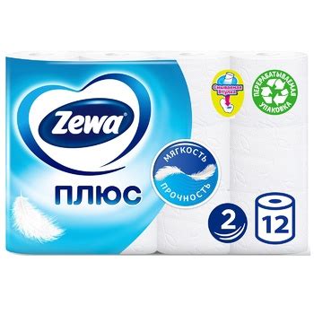 Туалетная бумага Zewa Плюс белая 2-слойная 12шт - заказать лучшие с NOVUS