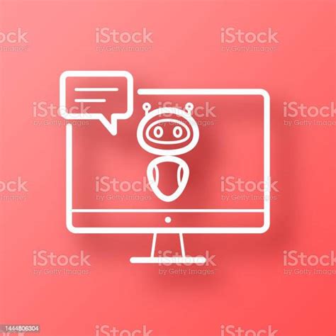 챗봇이 있는 데스크톱 컴퓨터 그림자가 있는 빨간색 배경의 아이콘 3차원 형태에 대한 스톡 벡터 아트 및 기타 이미지 3차원 형태 개념 그림자 Istock