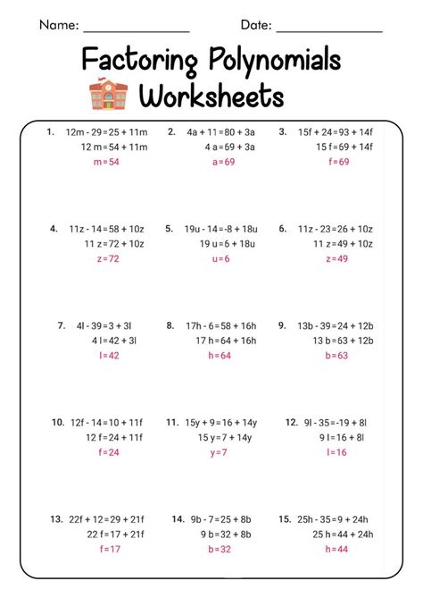 16 Factoring Polynomials Practice Worksheet And Answers Factoring Polynomials Practices
