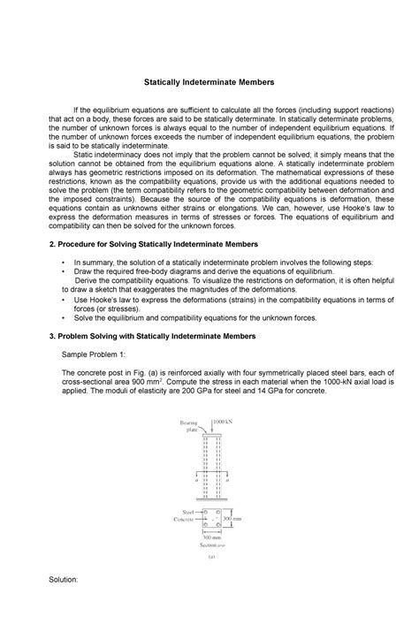 Statically Indeterminate Members In Statically Determinate Problems The Number Of Unknown