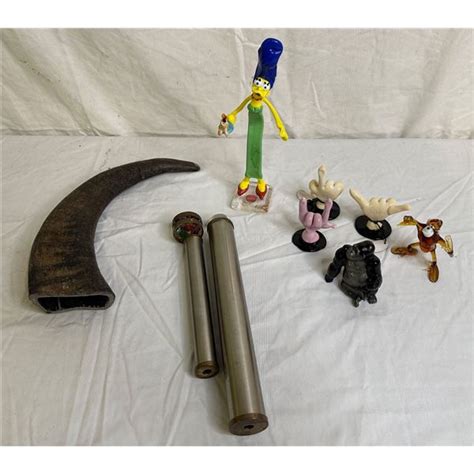 Group Of Assorted Miniature Decorative Items Prop Horn Stained Glass