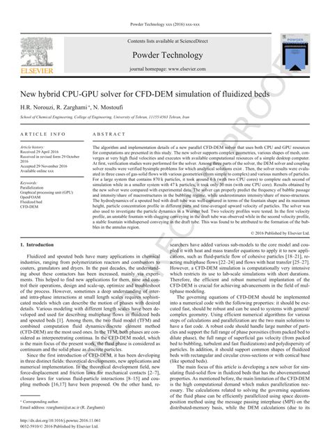 Pdf New Hybrid Cpu Gpu Solver For Cfd Dem Simulation Of Fluidized Beds