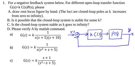 solved 1 for a negative feedback system below for