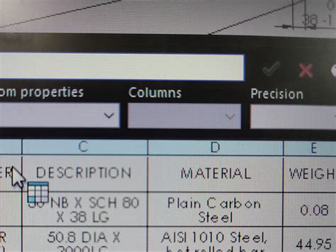 column field greyed out in bom solution r solidworks