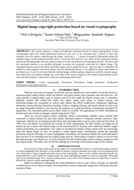 Digital Image Copyright Protection Based On Visual Cryptography Pdf