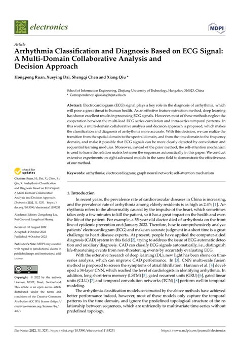 Pdf Arrhythmia Classification And Diagnosis Based On Ecg Signal A