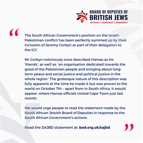 Board Condemns Sa Government And Inclusion Of Jeremy Corbyn In Icj