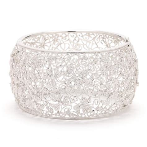 A Wide White Gold And Gem Set Filigree Bangle Bracelet Lot 4022 Fine Jewelry Auctionmar 13