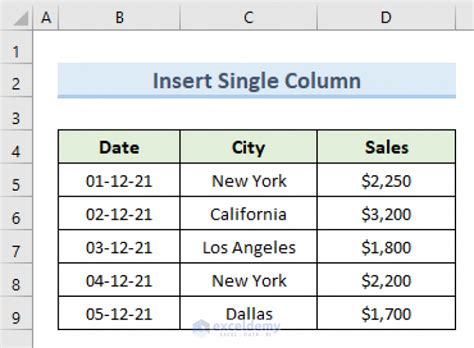 Insert Column With Name In Excel Vba 5 Examples
