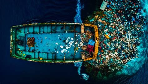 An Aerial View Of Boat Full Of Garbage Generative Ai Stock