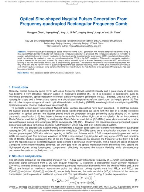 Pdf Optical Sinc Shaped Nyquist Pulses Generation From Frequency Quadrupled Rectangular