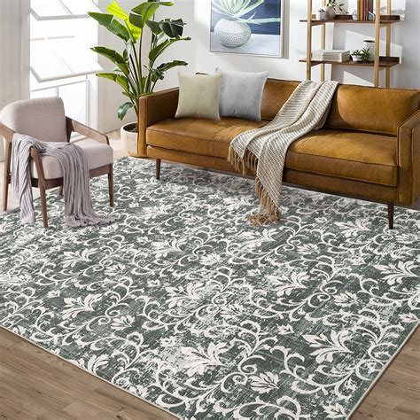 Faironly 8x10 Green Floral Area Rugs For Living Room Vintage