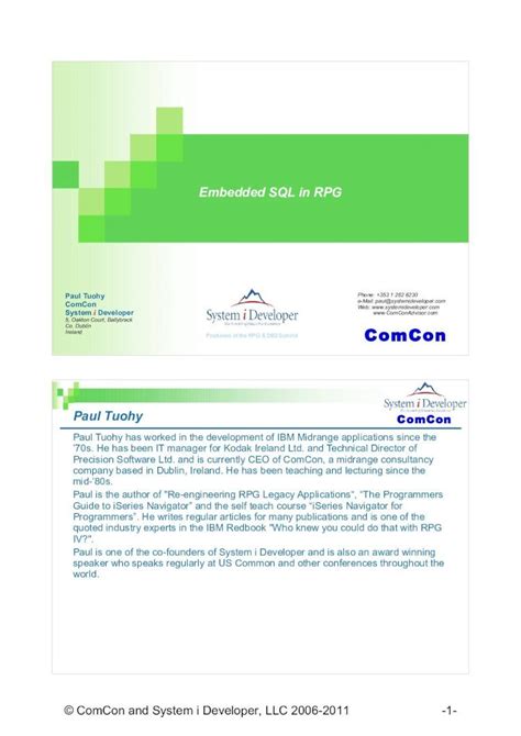 Pdf Embedded Sql In Rpg V2 Presentationspaul Tuohy Embedd · Sql Pre Compile