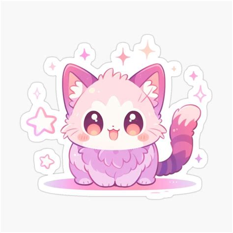 Cute Kawaii Smiling Cat Pink And Purple Kitten With Stars By