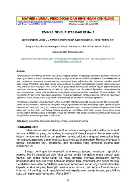 Pdf Edukasi Seksualitas Bagi Remaja