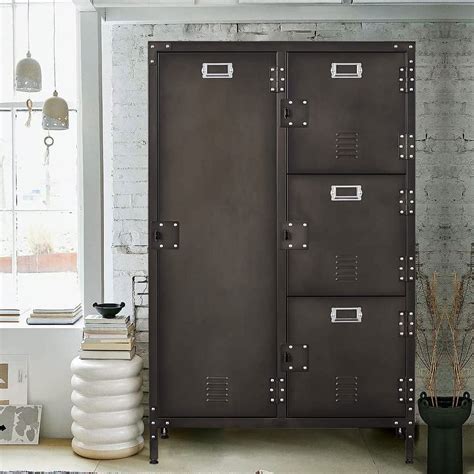 Miiiko Steel Wardrobe Cabinet Locker Rustic Metal Storage Cabinet With