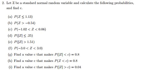 Solved Let Z Be A Standard Normal Random Variable And Chegg Com