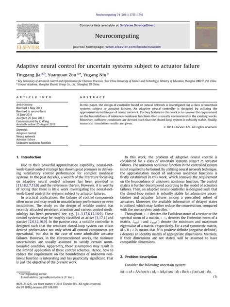 Neurocomputing Tinggang Jia Yuanyuan Zou Yugang Niu Pdf Control Theory Matrix Mathematics