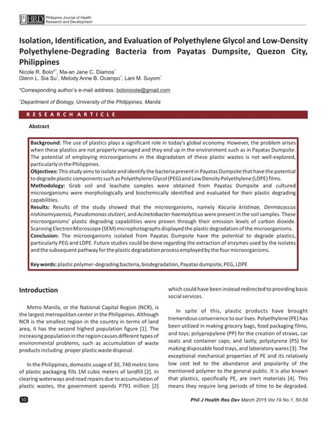 Pdf Isolation Identification And Evaluation Of Polyethylene Glycol And Low Density