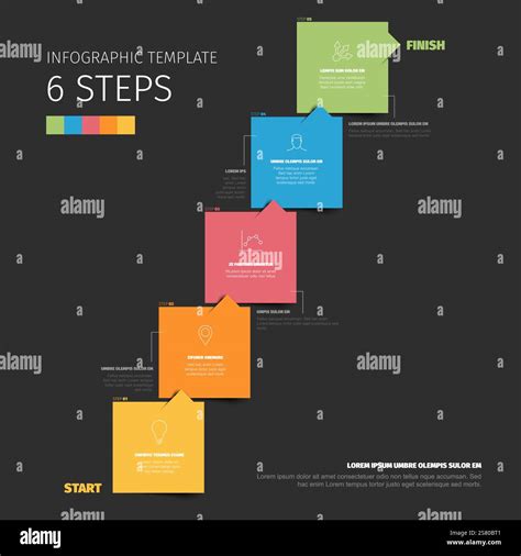 Dark Pastel Six Step Infographic Template With Colorful Labeled Boxes Illustrating A Stepbystep