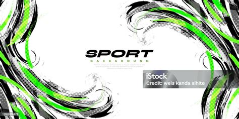 하프톤 효과가 있는 검은색 녹색 및 회색 브러시 배경 그런 지 스타일의 스포츠 배경입니다 디자인을 위한 스크래치 및 질감 요소 0명에 대한 스톡 벡터 아트 및 기타 이미지