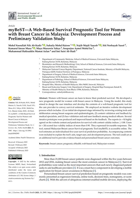 Pdf Mybest—a Web Based Survival Prognostic Tool For Women With Breast Cancer In Malaysia