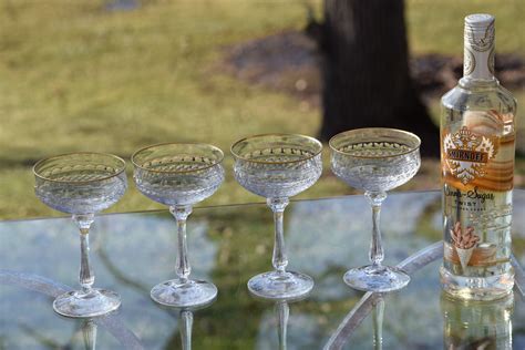 Vintage Gold Rimmed Cocktail Glasses Set Of 4 Wedding Toasting