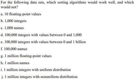 Solved For The Following Data Sets Which Sorting Algorithms