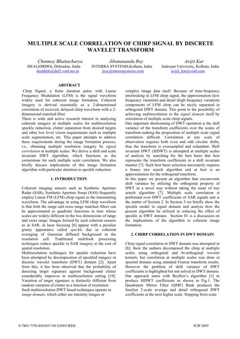 Pdf Multiple Scale Correlation Of Chirp Signal By Discrete Wavelet