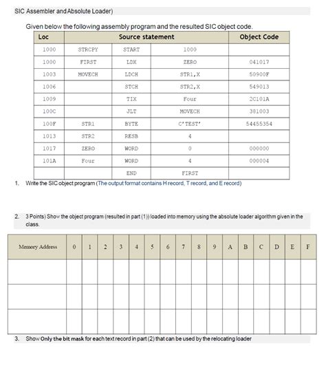 Sic Assembler And Absolute Loader Given Below The