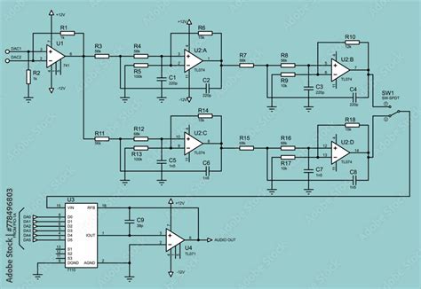 Schematic Diagram Of Electronic Device Vector Drawing Electrical Circuit With Operational